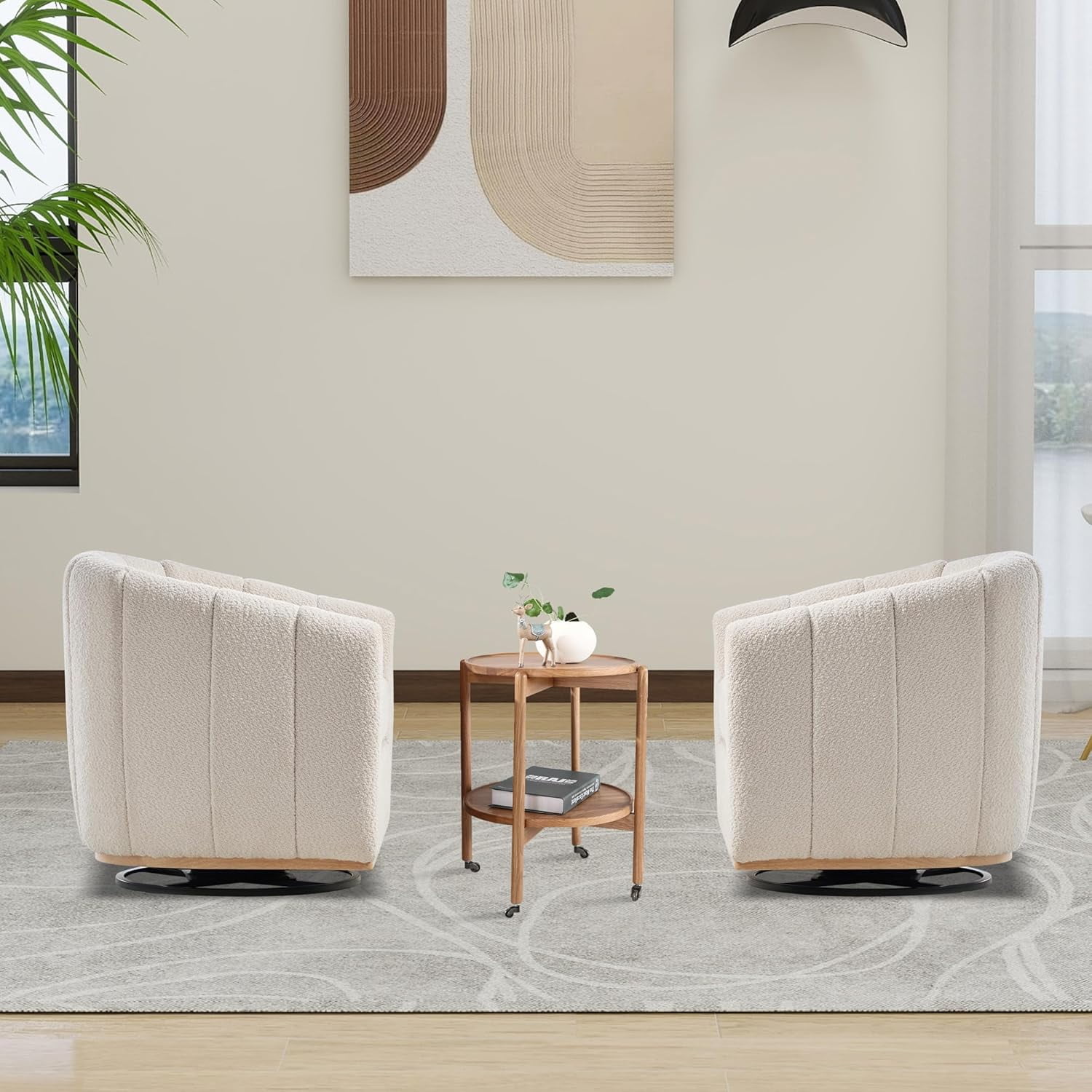 360° Rotating Accent Armchair with Tufted Back, Modern Chenille ...