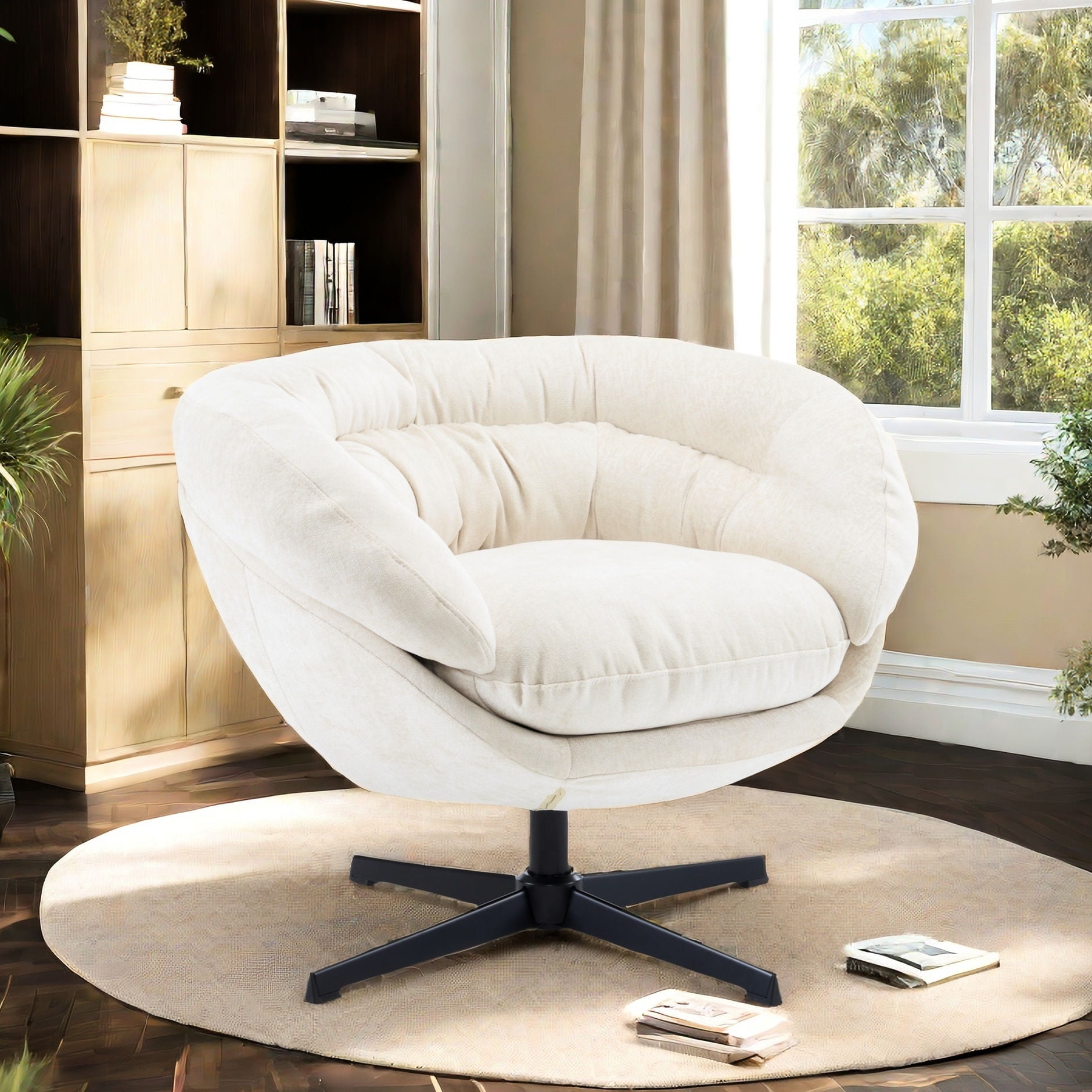 360° Rotating Accent Chair, Beige Chenille, Art Deco Style - Walmart.com