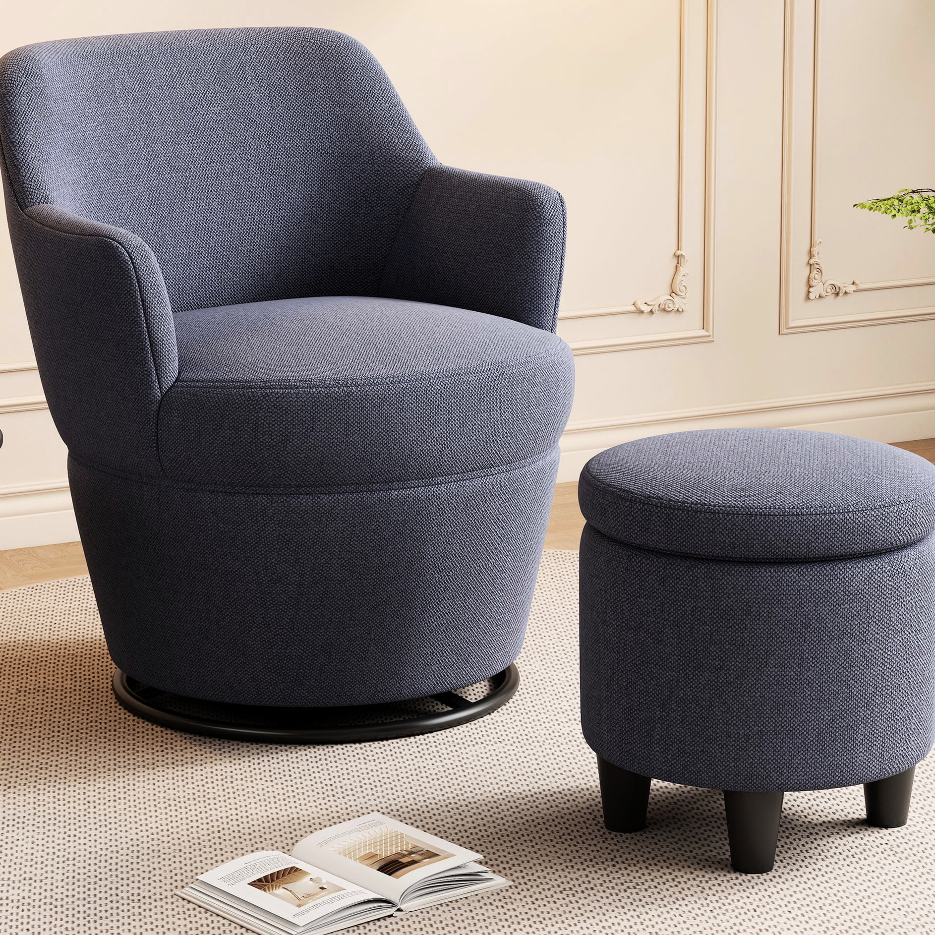 360° Rotating Accent Chair with Ottoman | For Bedroom Reading Corners ...