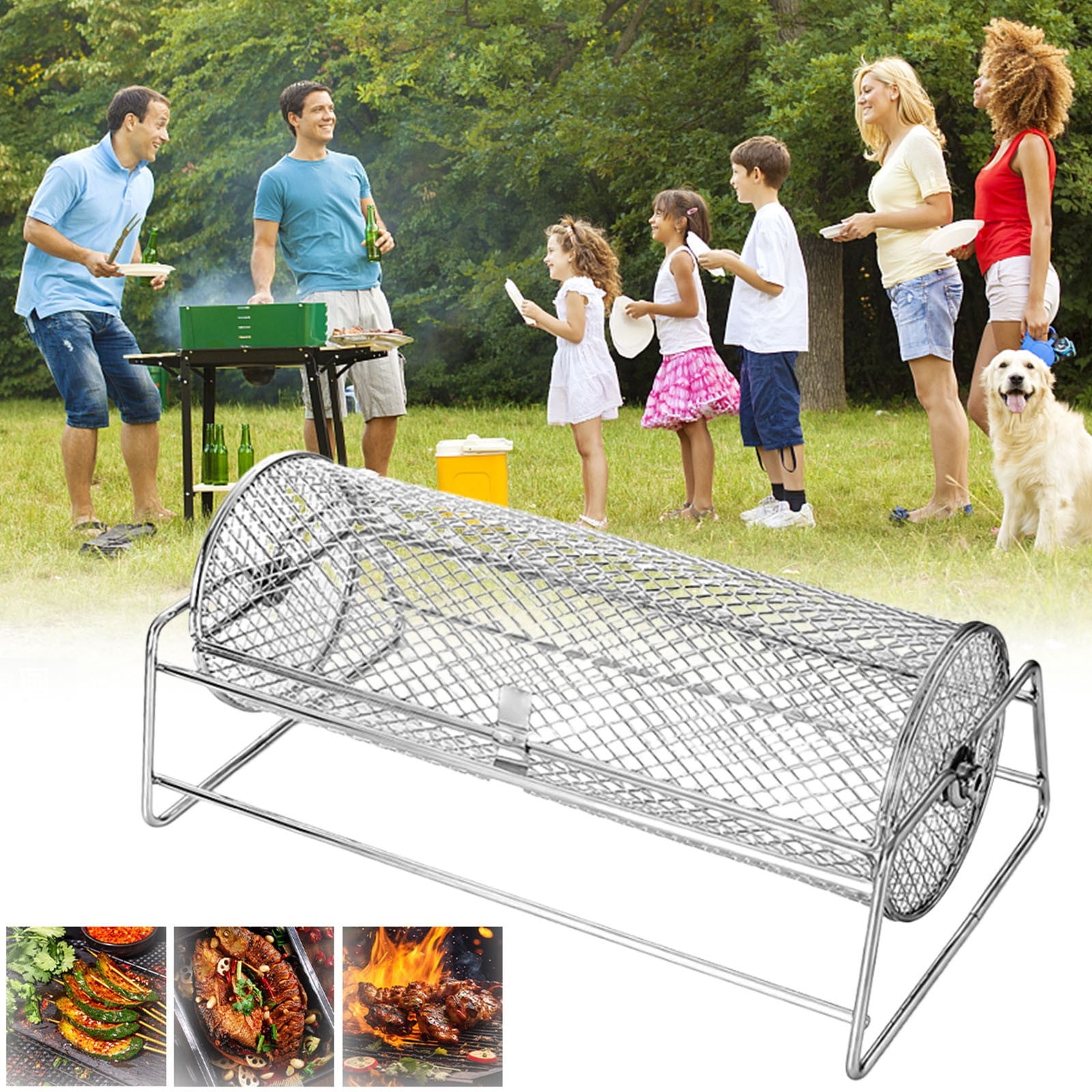 360° Rotating BBQ Grill Basket Roller – Stainless Steel Rolling ...