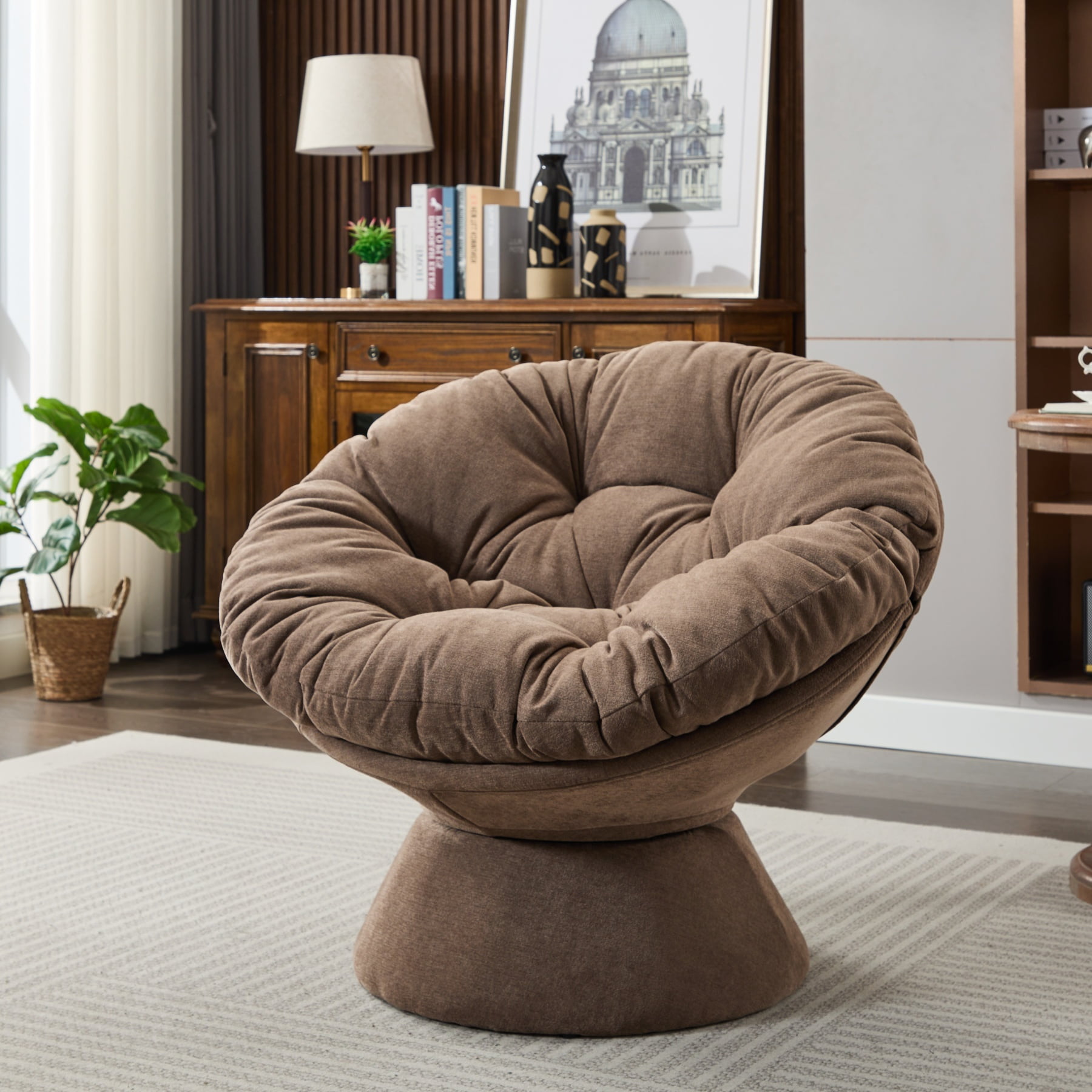 360° Rotating Barrel Design Luxury Swivel Accent Chair, Oversized Brown ...