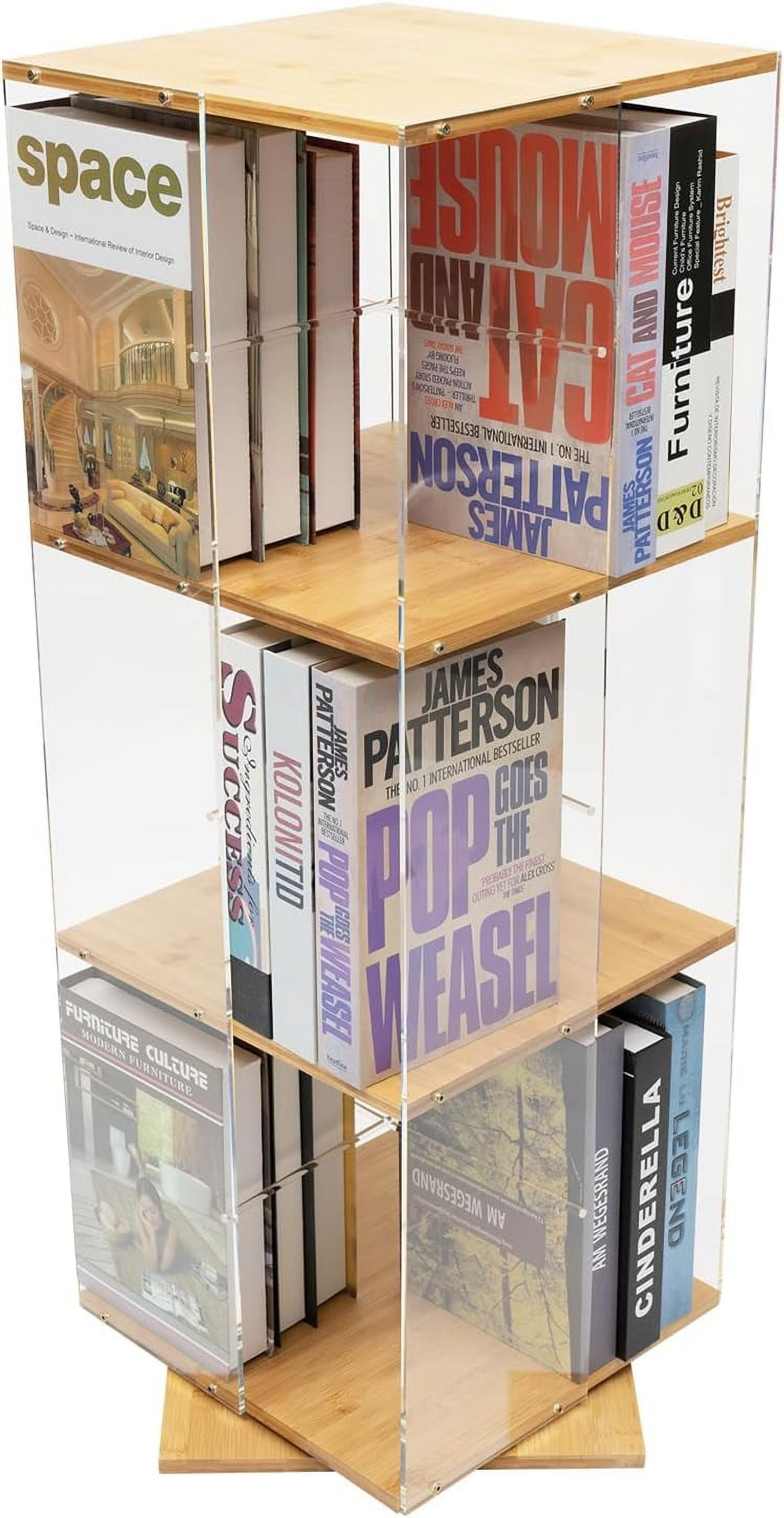 360° Rotating Book Display, 3 Tire Spinning Storage Bookshelf Tower ...