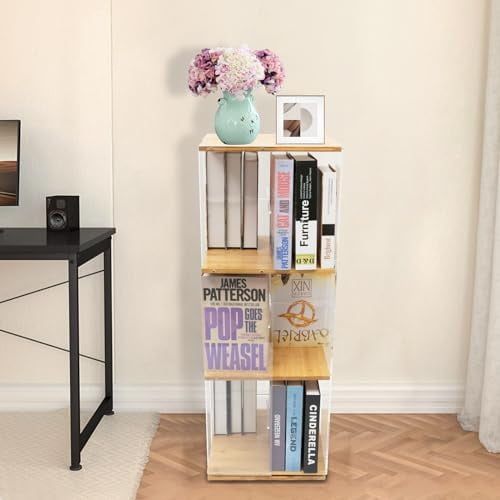 360° Rotating Book Display, 3 Tire Spinning Storage Bookshelf Tower ...