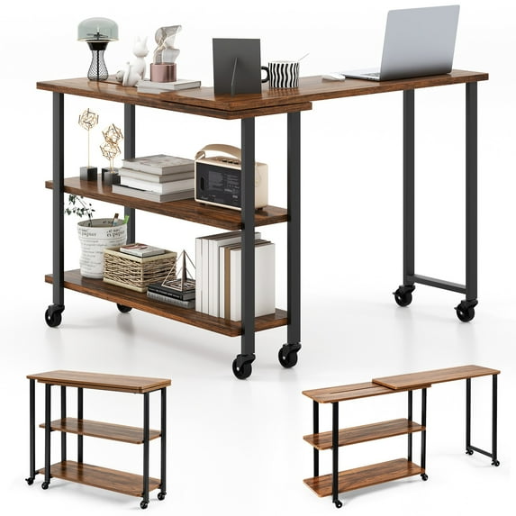 360° Rotating Bookcase Sofa Side End Table w/ Storage Shelves and ...