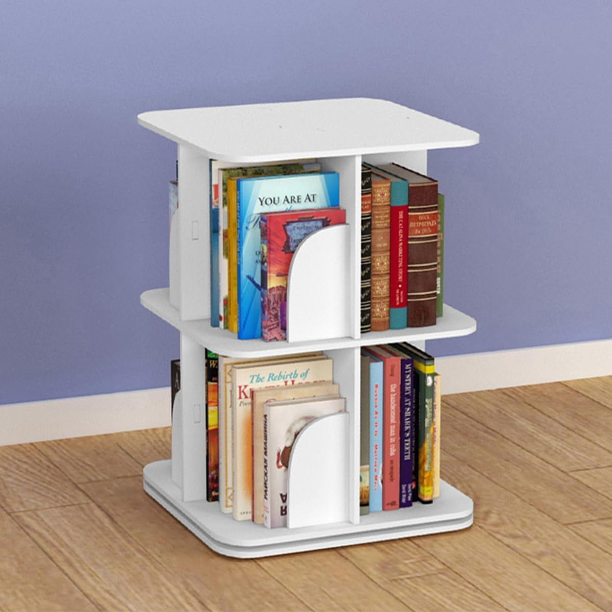 360° Rotating Bookshelf, 2 Tier Standing Bookcase with 4 Compartments ...