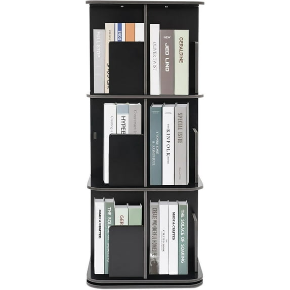 360° Rotating Bookshelf, 3 Tier 15.4" x 38" Revolving Bookcase PVC ...
