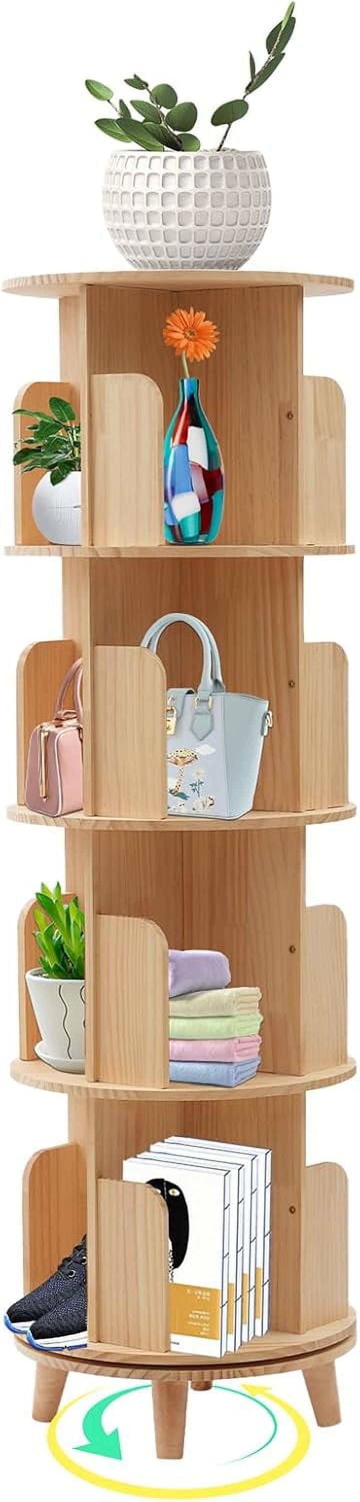 360° Rotating Bookshelf, 4 Tier Display Rotating Bookshelf Wood Book ...