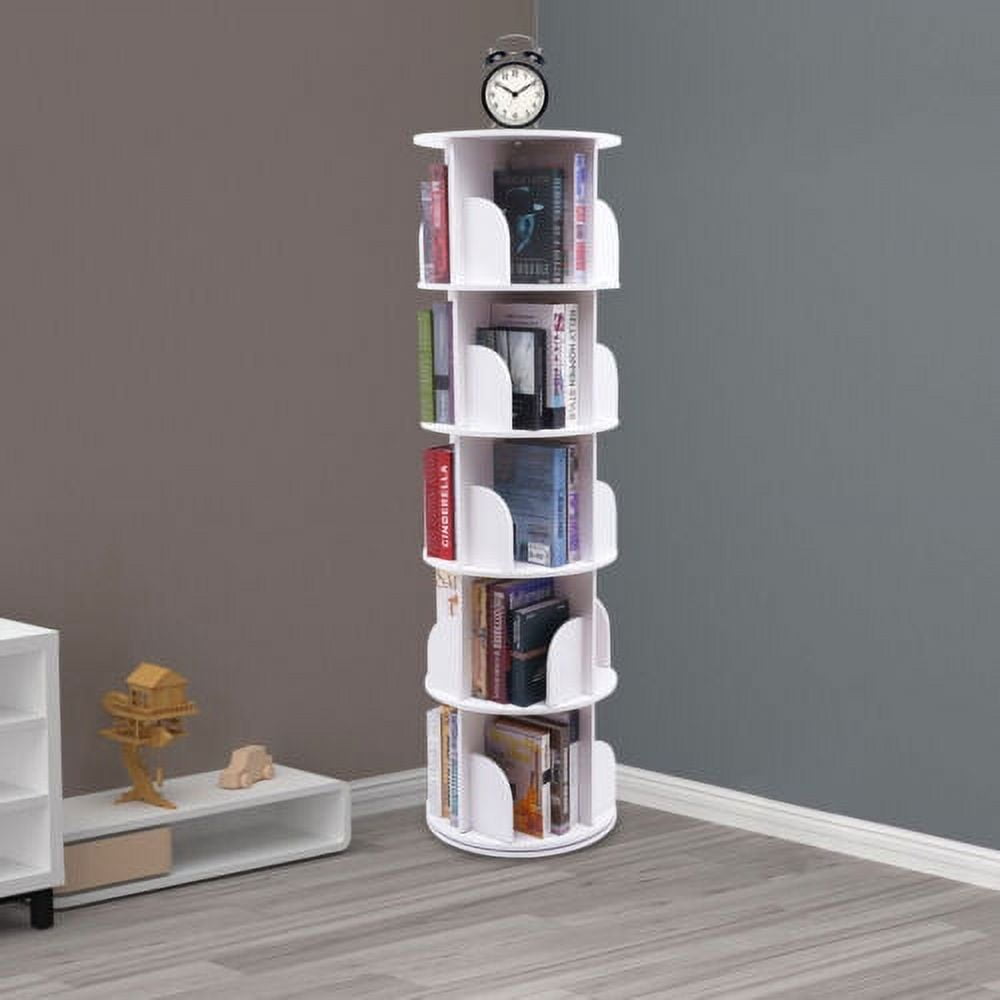 360° Rotating Bookshelf 5 Layers Bookcase Storage Shelf Display Rack ...