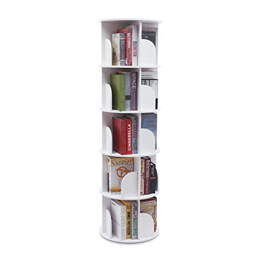 360°Rotating Bookshelf 5 Tier Tall Bookcase Spinning Bookshelf Round ...