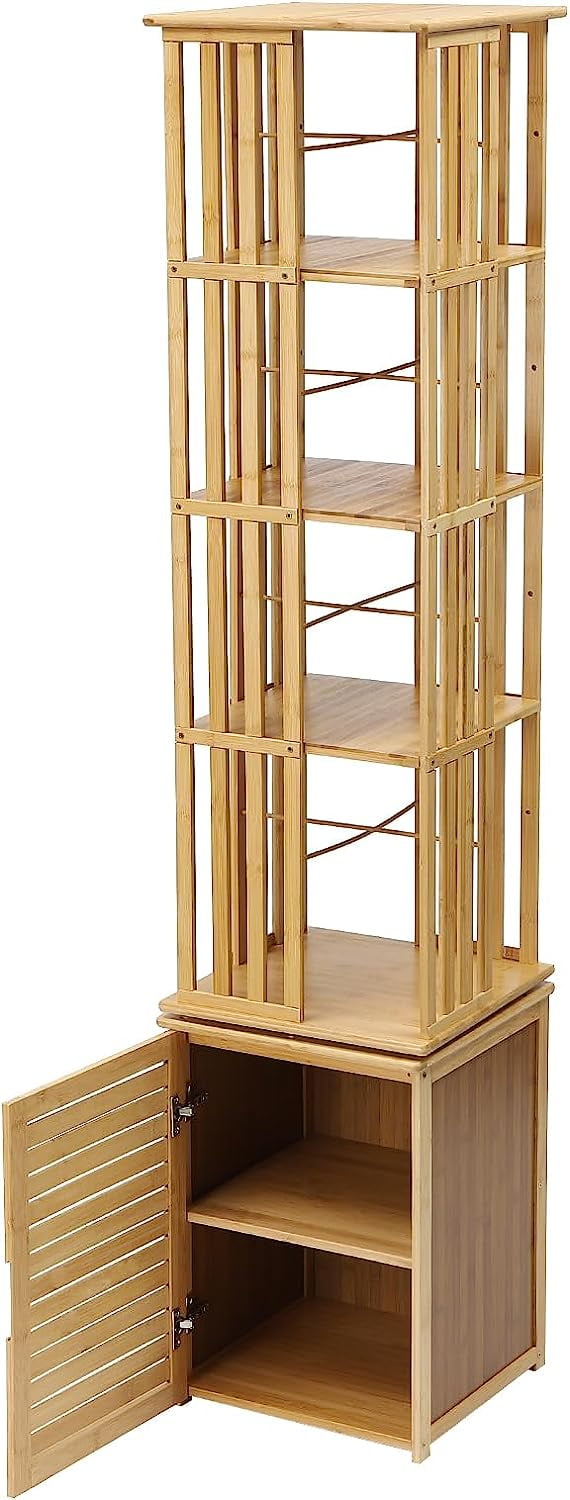360° Rotating Bookshelf, 6-Tier Indoor Corner Bamboo Book Shelf ...