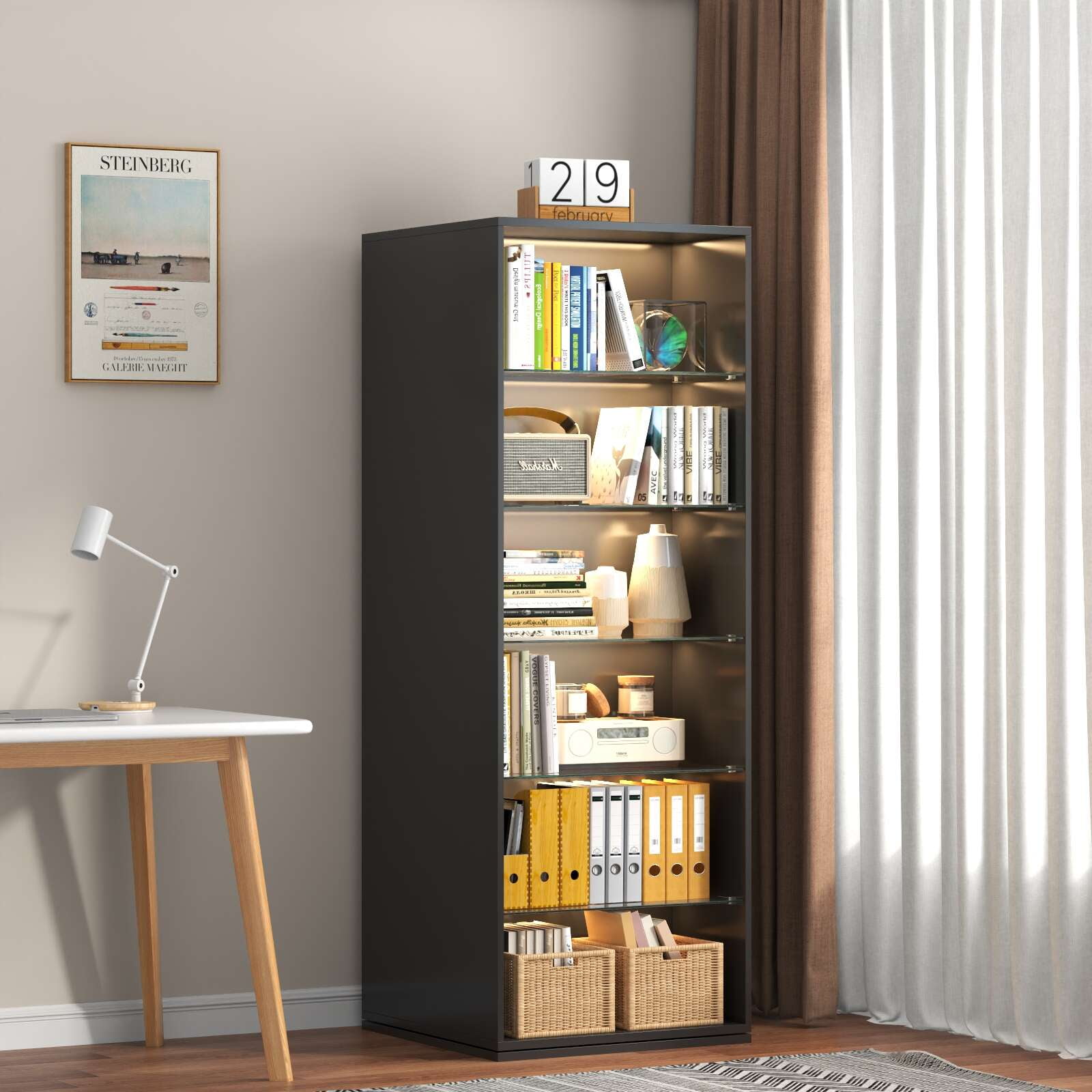 360° Rotating Bookshelf with Adjustable Shelf, 6 Tier Revolving ...