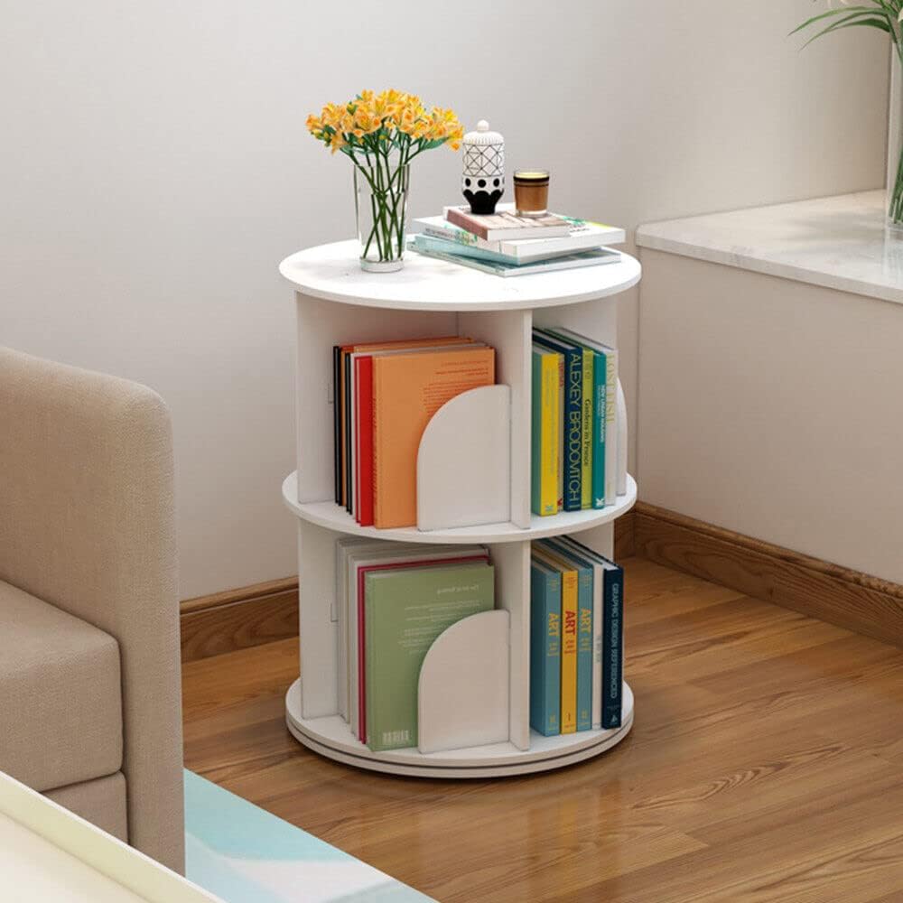 360° Rotating Bookshelf Display 2 Tier Floor Standing Bookcase Storage ...