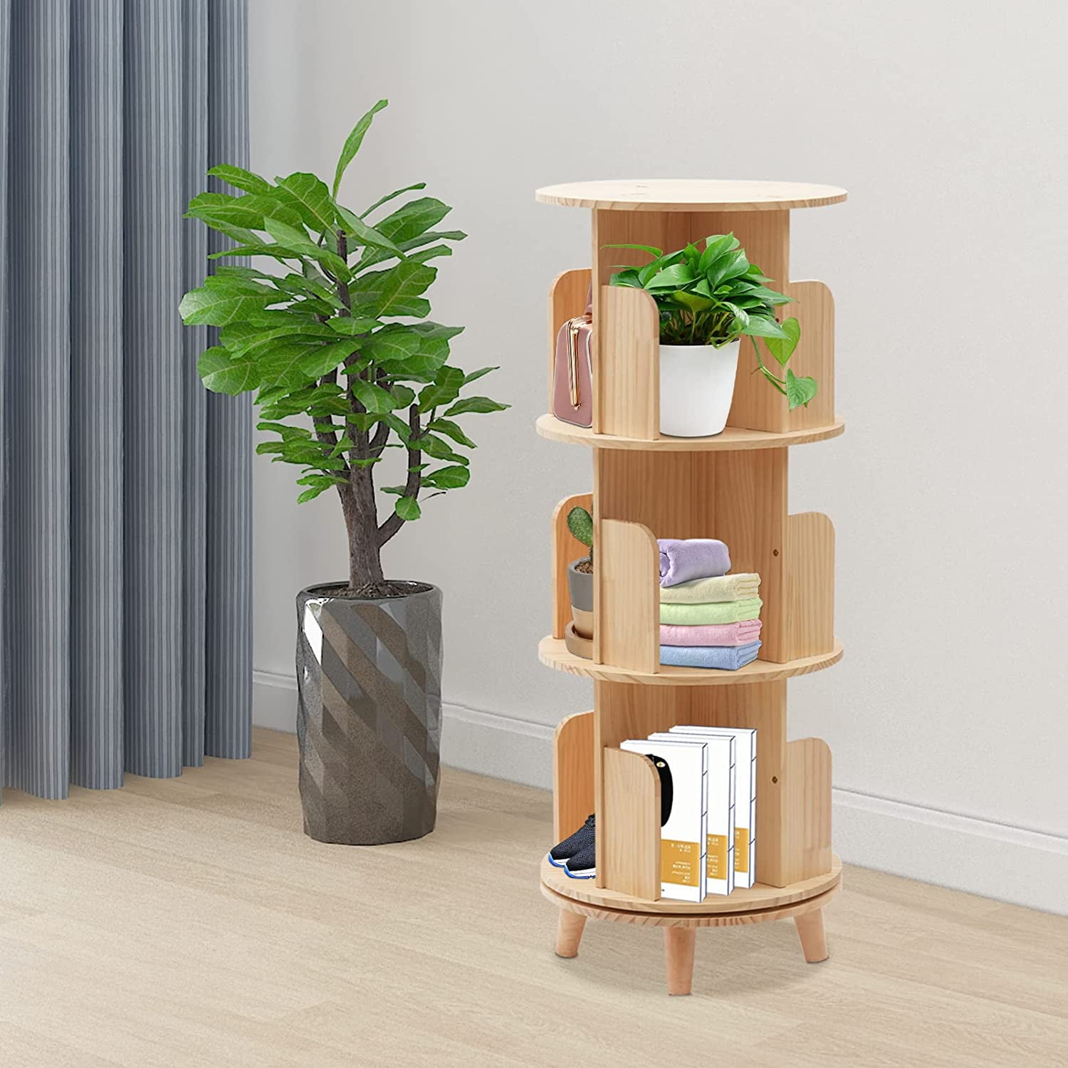 360° Rotating Bookshelf Display 3 Tier Floor Standing Bookcase Storage ...