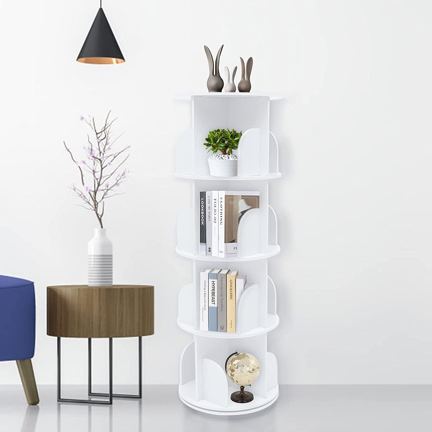 360° Rotating Bookshelf Display 4 Tier Floor Standing Bookcase Storage ...