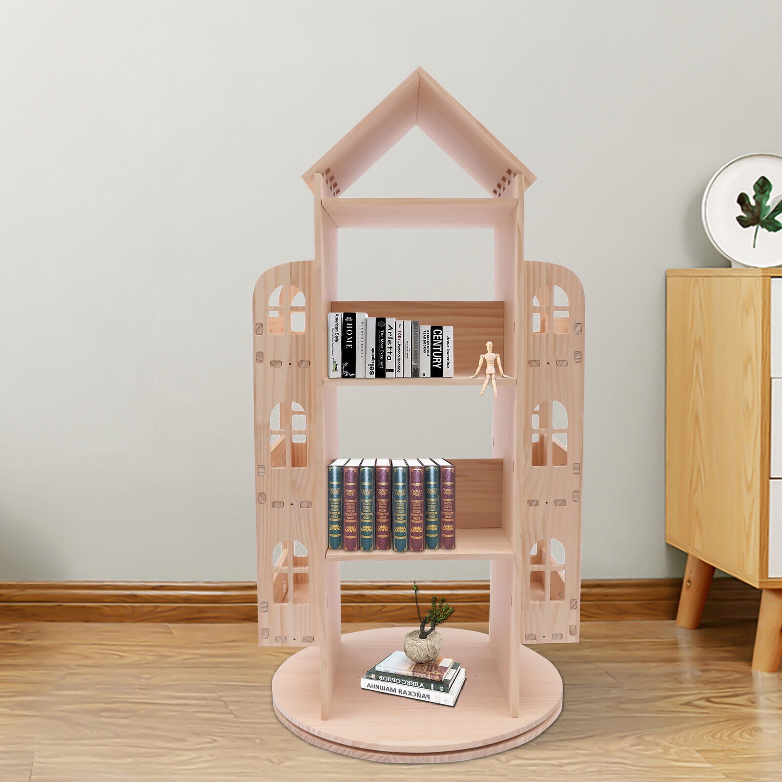 360° Rotating Bookshelf Floor Standing Bookcase Photo Frame Storage ...