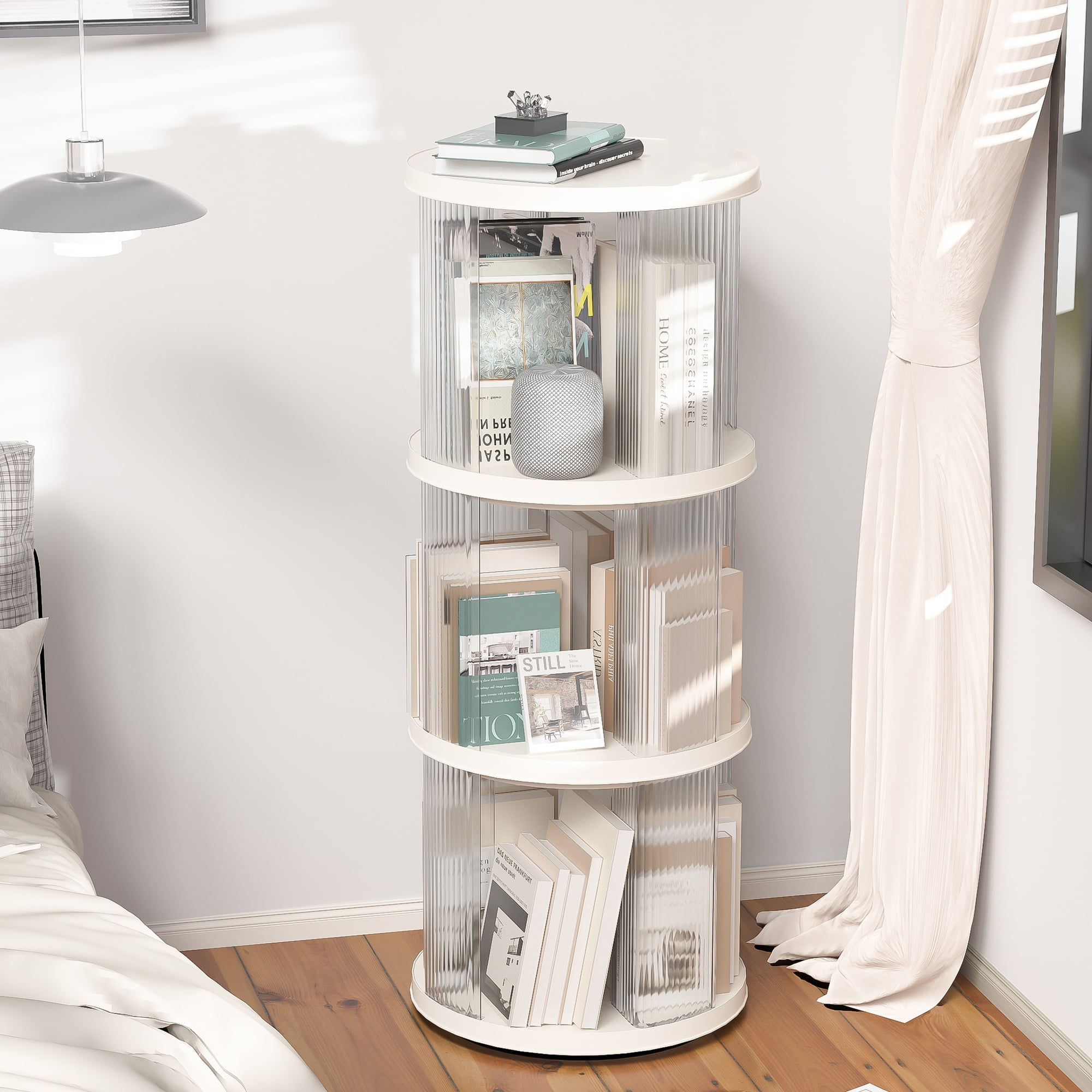 360° Rotating Bookshelf Narrow Floor Standing Corner Bookshelf 3 Tier/4 ...