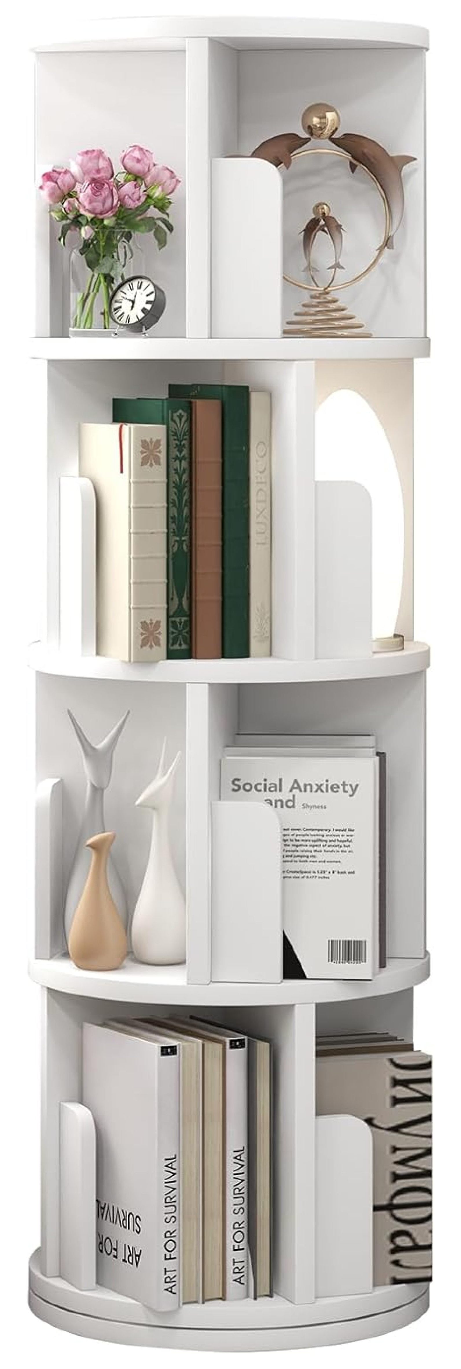 360° Rotating Bookshelf, Small Corner Bookcase with Small Footprint, 4 ...