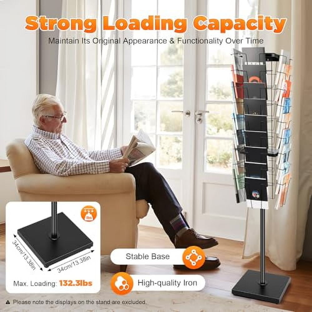 360° Rotating Brochure Display Stand - 36 Pockets Heavy Duty Floor ...