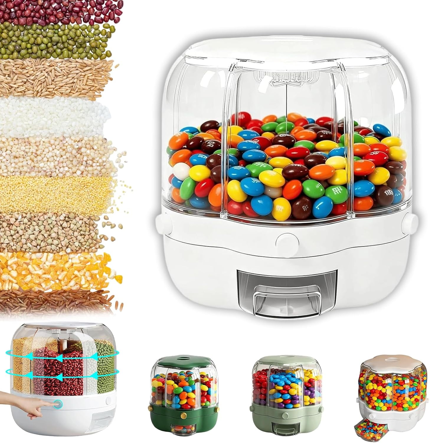 360° Rotating Candy Dispenser Countertop, 6-Grid Airtight Candy Machine ...
