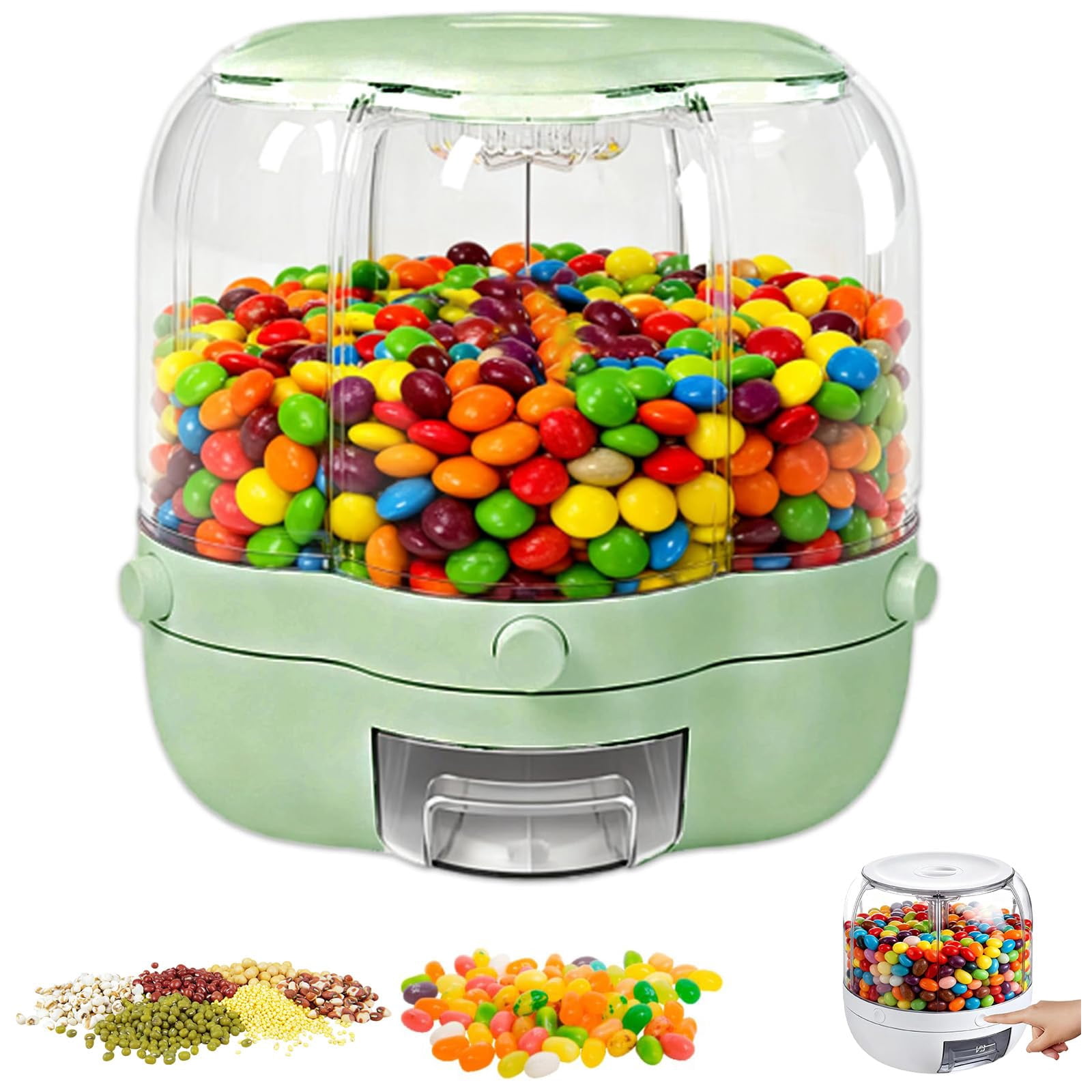 360° Rotating Candy Dispenser Countertop, 6 Large-Capacity Compartments ...
