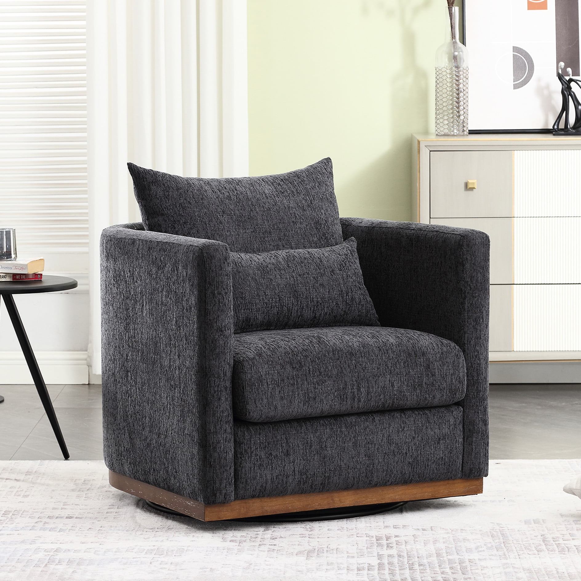 360° Rotating Chair In Carbon Black Chenille, Cozy For Multiple Rooms ...