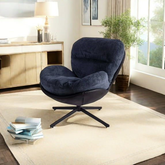 360° Rotating Chair, Navy Blue, Chenille Main Material, Cushioned Back ...