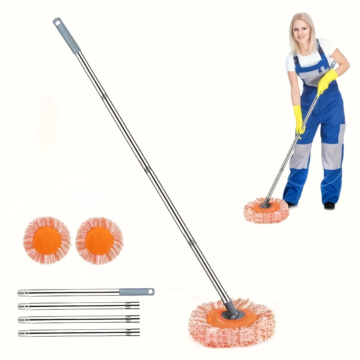 360° Rotating Clean Mop Set with Round Microfiber Dust Mop Heads - 4 ...