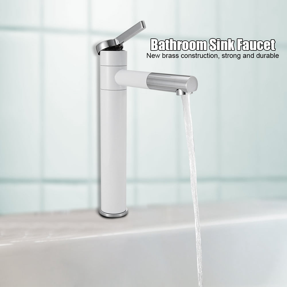 360° Rotating Cold Hot Water Tap Paint White Bathroom Sink Basin Faucet ...