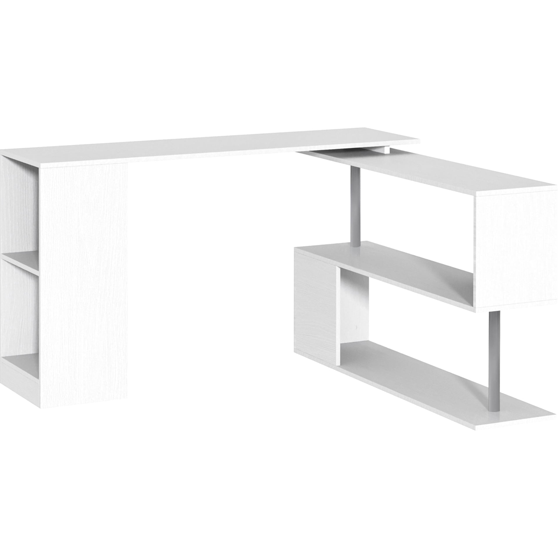 360° Rotating Corner Office Table, 55" L-shaped With 3 Storage, White ...