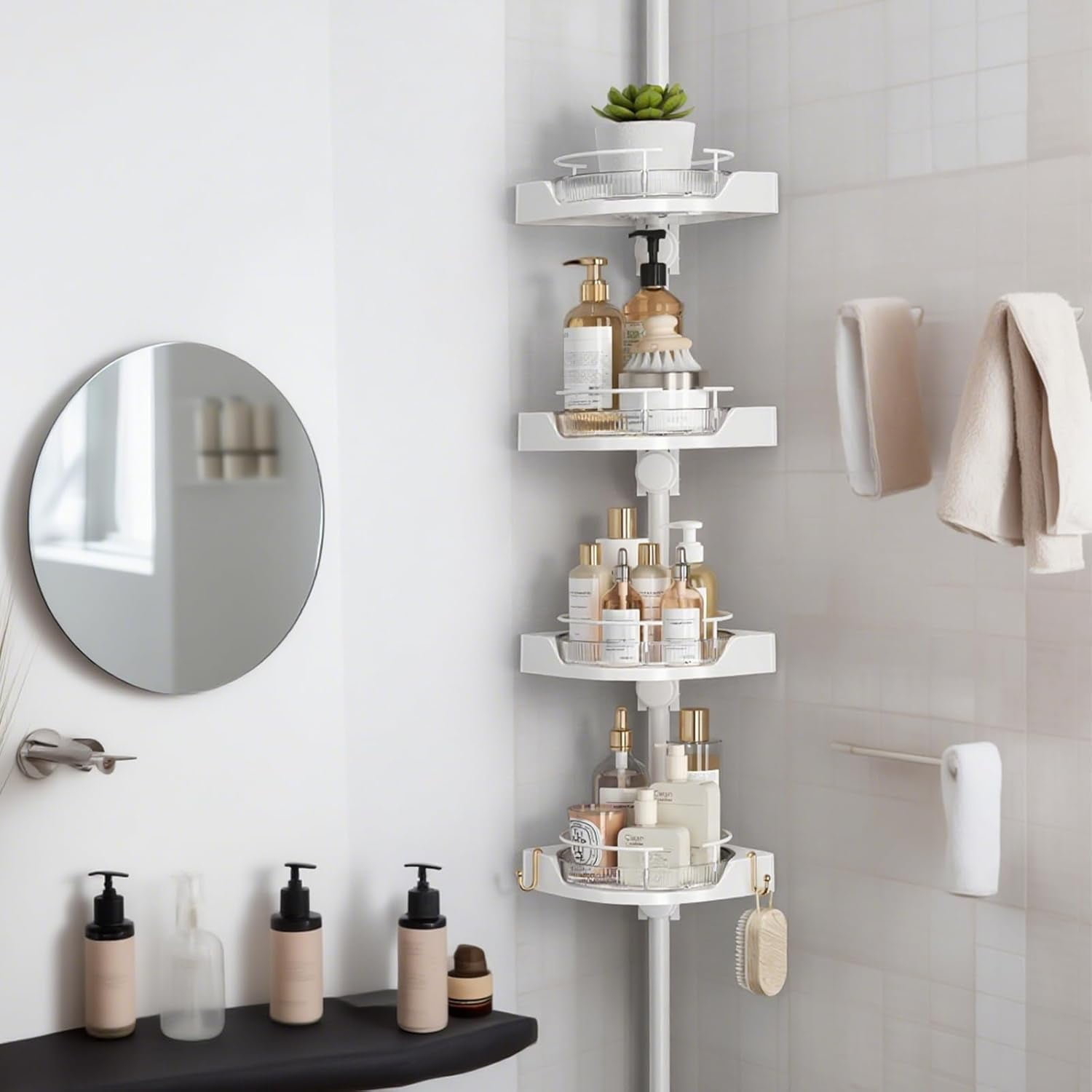 360° Rotating Corner Shower Caddy Tension Pole Organizer - 4-Tier ...