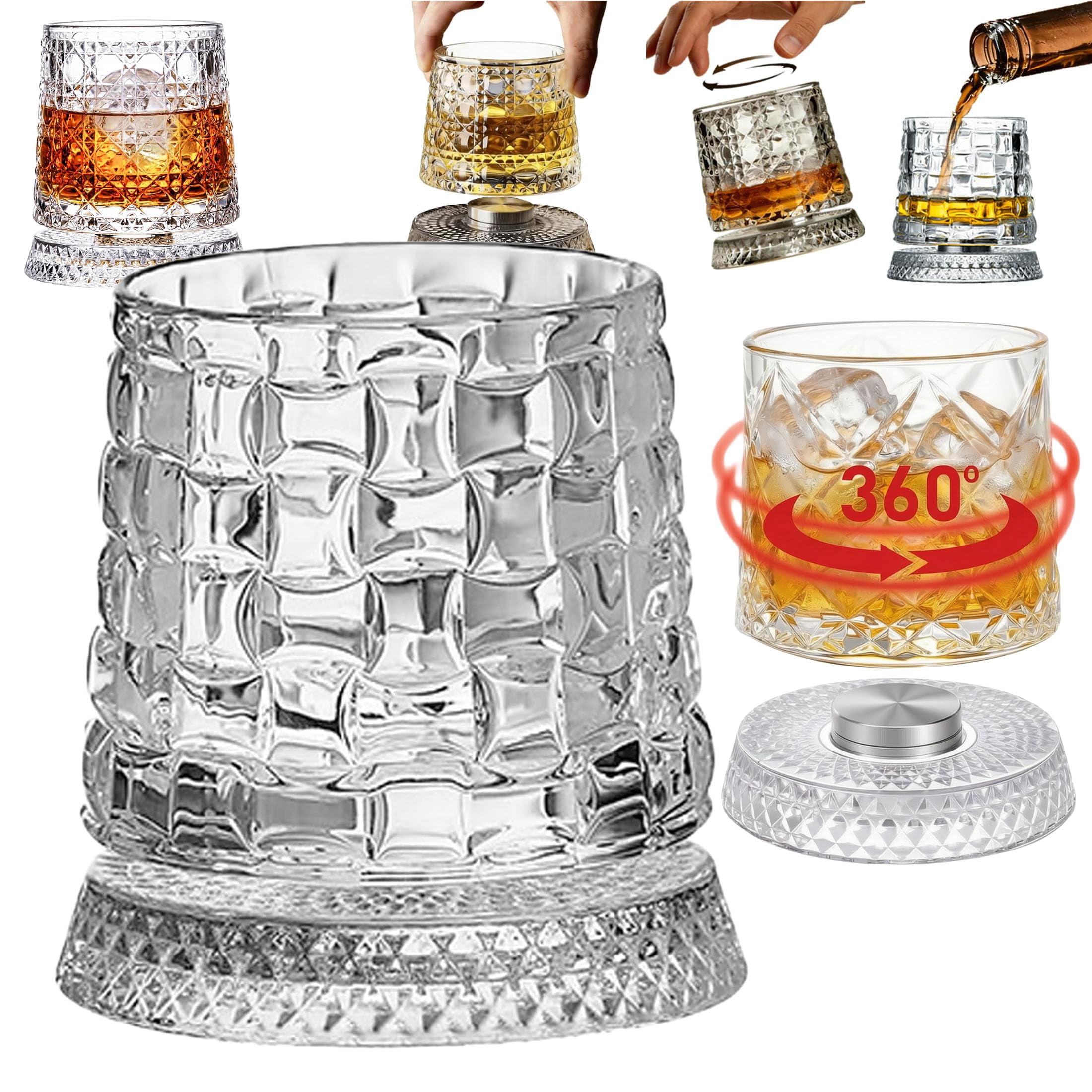 360°Rotating Crystal Glass Rotating Whiskey with Unique Relief Base ...