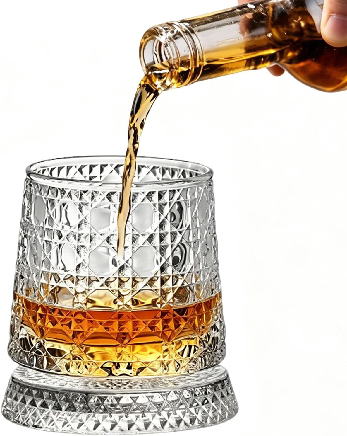 360° Rotating Crystal Whiskey Glass, Heavy Base Spinning Old Fashioned ...