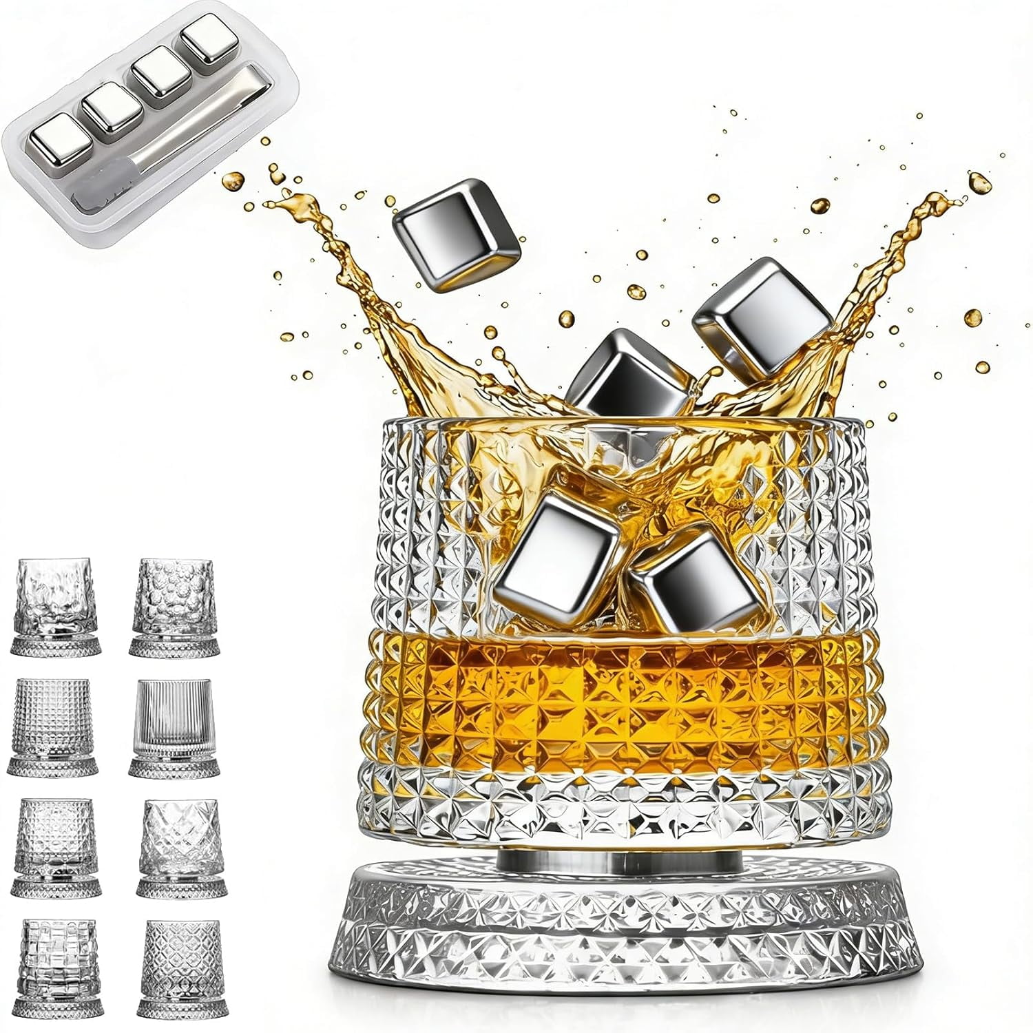 360° Rotating Crystal Whiskey Glass Set with Spinning Base, 280ml Old ...