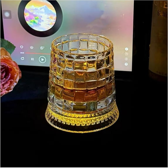 360° Rotating Crystal Whiskey Tumbler Glass, Spinning Whiskey Glass ...