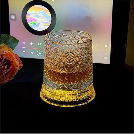 360° Rotating Crystal Whiskey Tumbler Glass, Spinning Whiskey Glass ...