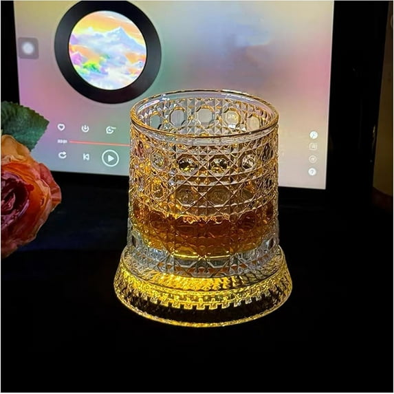 360° Rotating Crystal Whiskey Tumbler Glass, Spinning Whiskey Glass ...