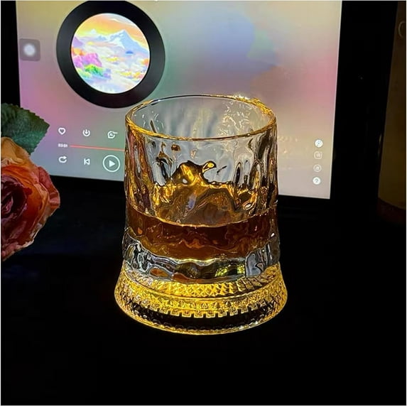 360° Rotating Crystal Whiskey Tumbler Glass, Spinning Whiskey Glass ...