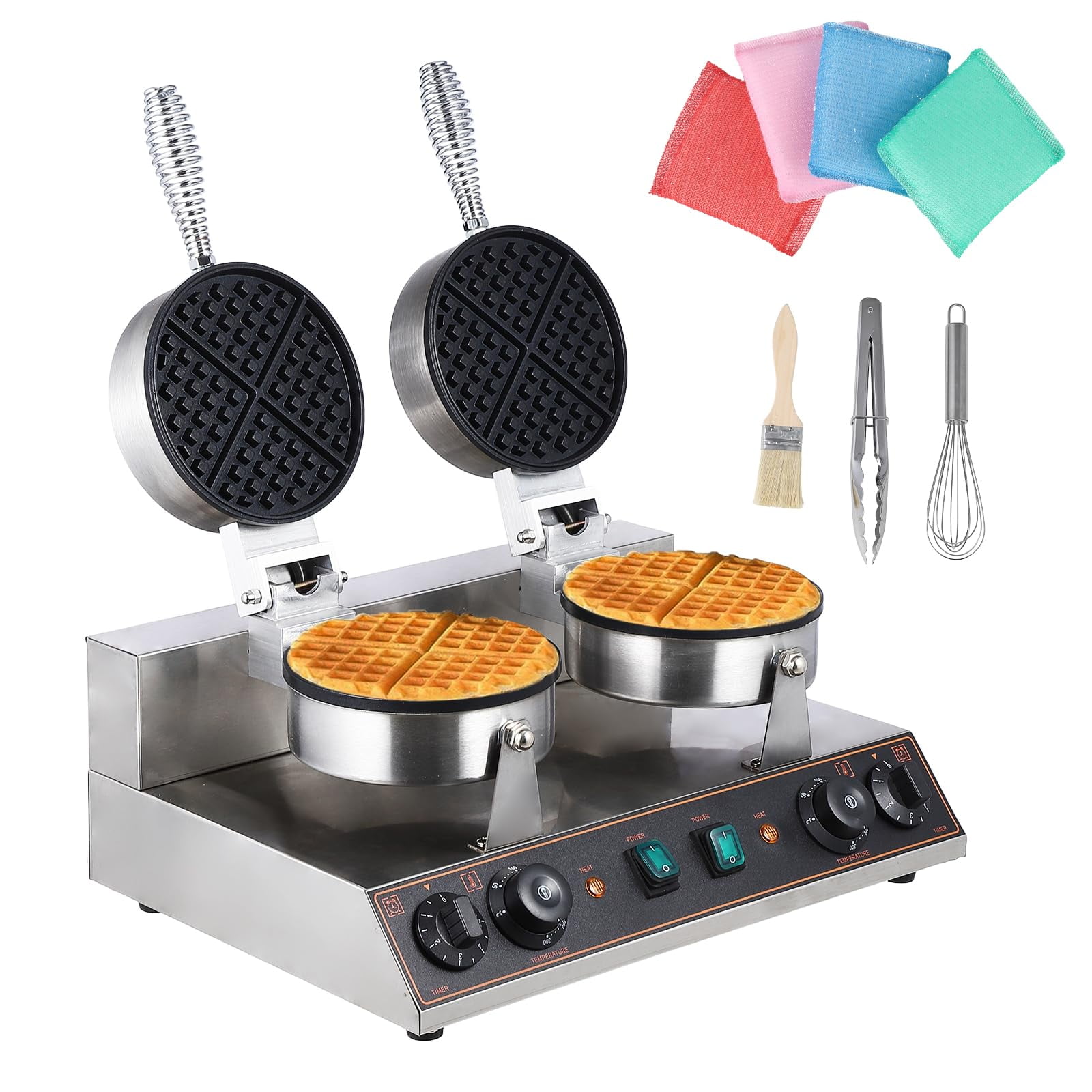 360° Rotating Electric Waffle Making Machine | 50-250℃ Non-Stick Flip ...