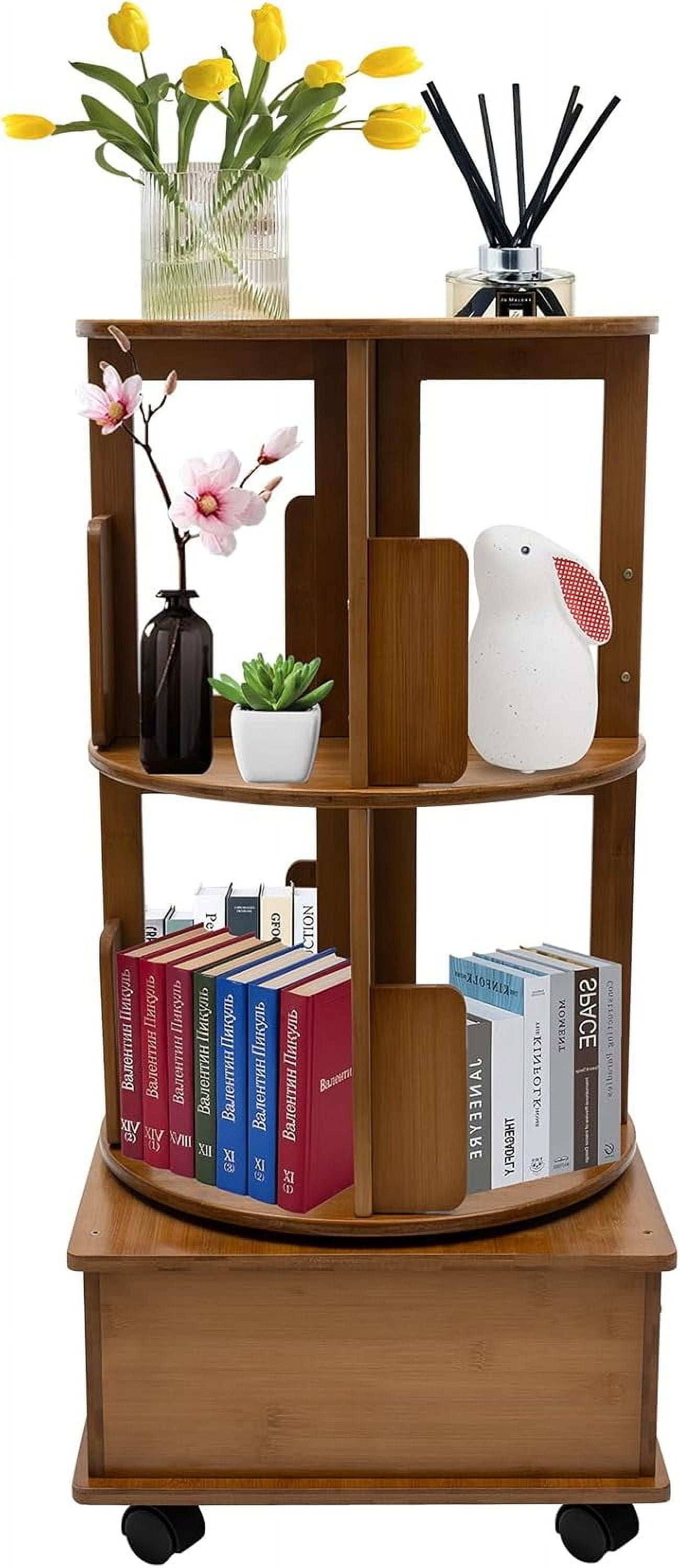 360° Rotating End Table with Drawers, Multi Storage Table, Side Table with Rolling Wheels ...