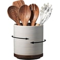 360° Rotating Extra Large Ceramic Utensil Holder with Wooden Base, 7.3 ...