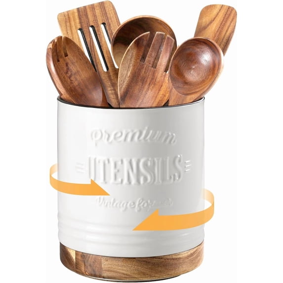 360° Rotating Extra Large Cooking Utensil Holder, 7.6" Kitchen Utensil ...