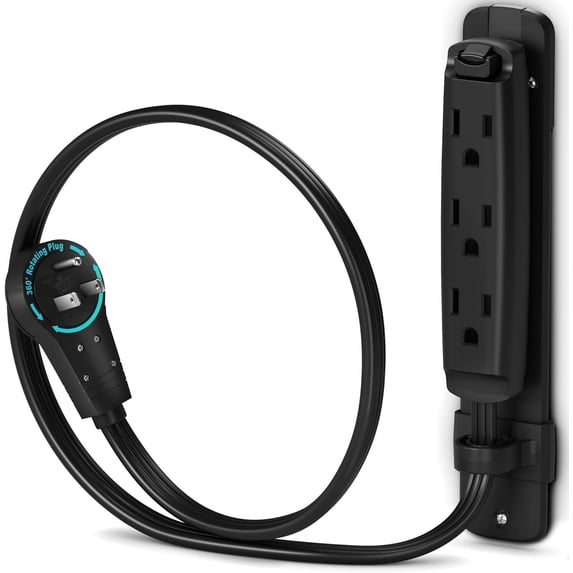360 Rotating Flat Extension Cord 1 Ft Multi 3 Outlet Power Cord with ...