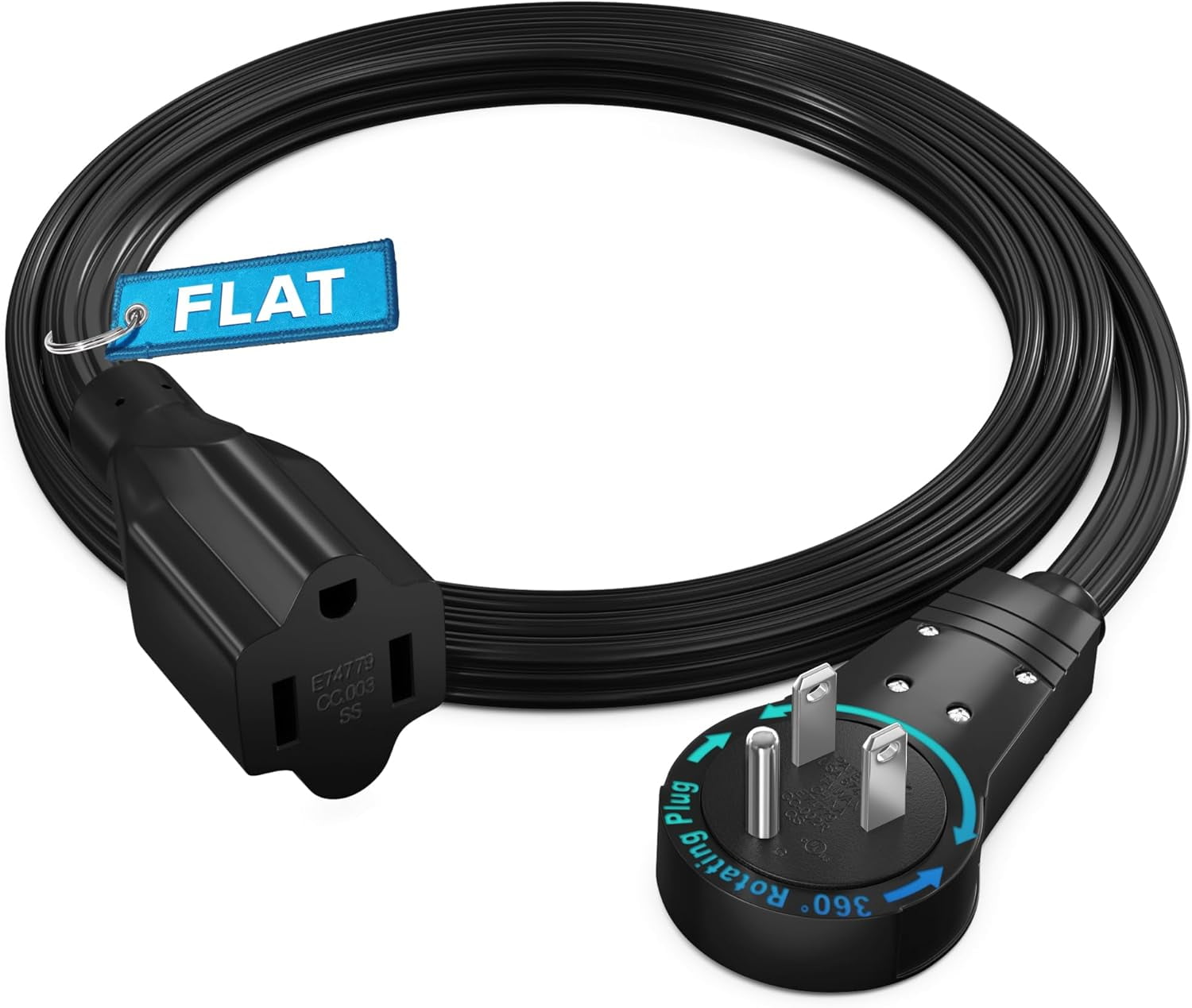 360 Rotating Flat Plug Extension - 3ft Space-Saving Low Profile Under ...