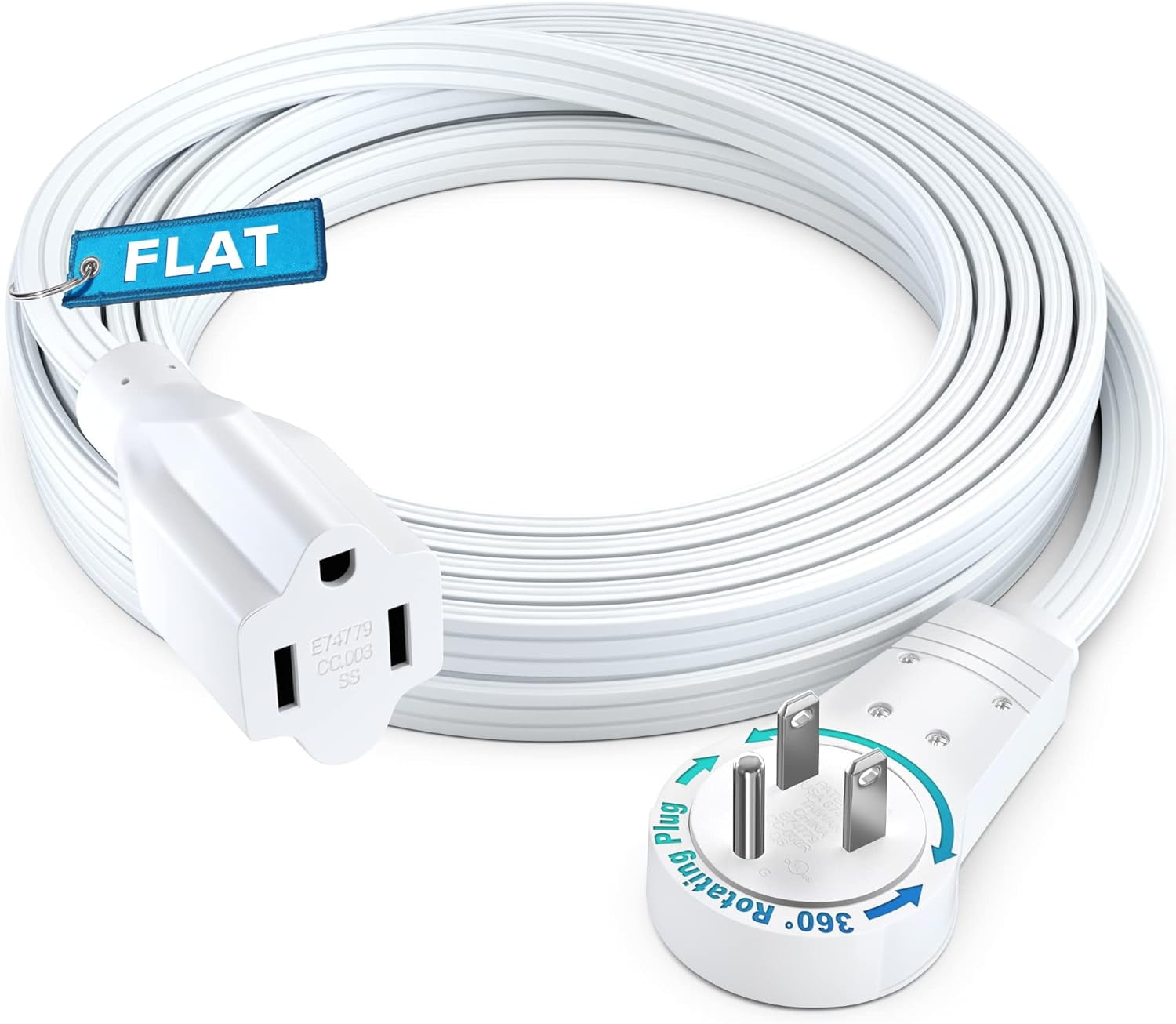 360? Rotating Flat Plug Extension Cord 10 Under Carpet with Slim Space ...