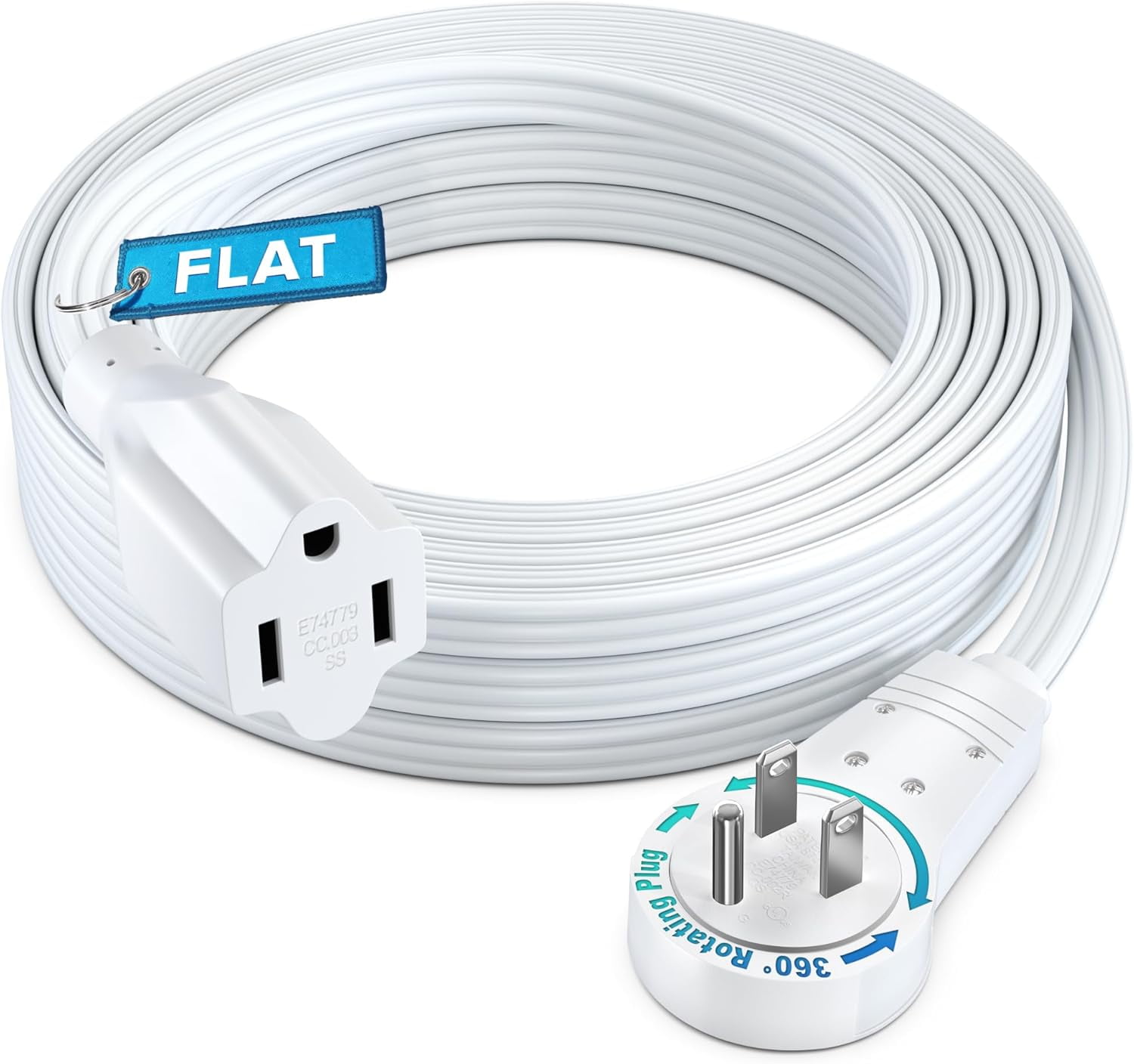 360 Rotating Flat Plug Extension Cord - 15ft Slim Space-Saving Design ...