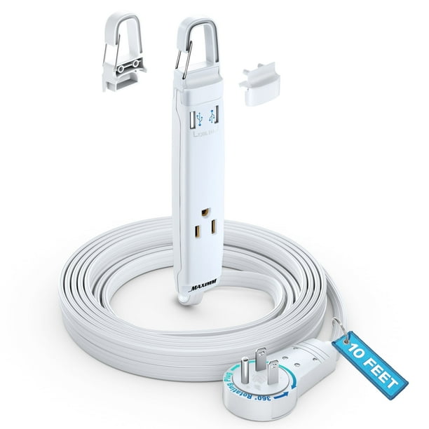 360° Rotating Flat Plug Extension Cord with USB Ports and a Removable ...