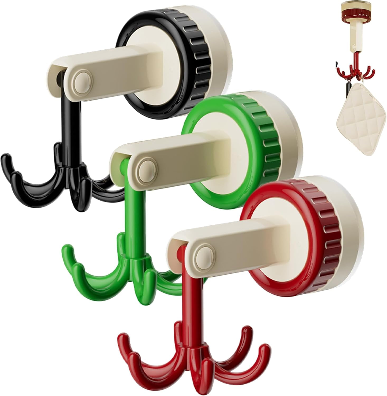 360° Rotating Folding Hook：3Pcs Small Suction Cups with Hooks, Multi ...