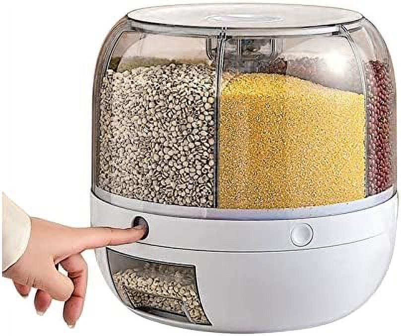 360° Rotating Food Dispenser, 6 in 1 Rice Storage Cereal Dispenser ...