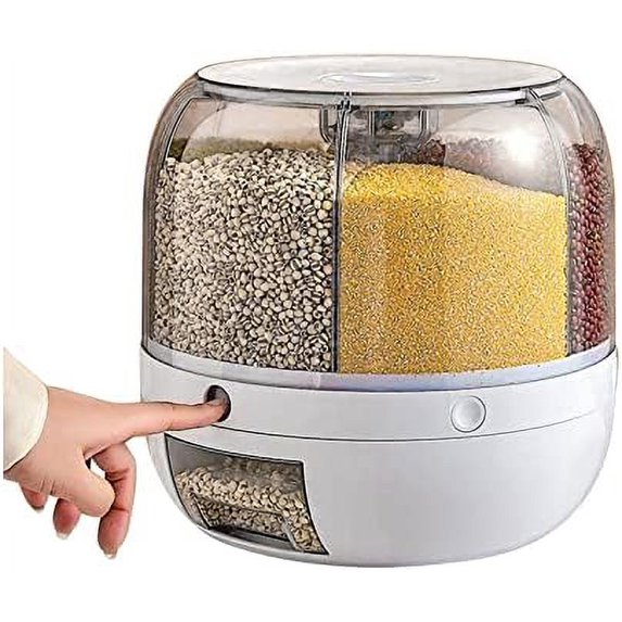 360° Rotating Food Dispenser, 6 in 1 Rice Storage Cereal Dispenser ...