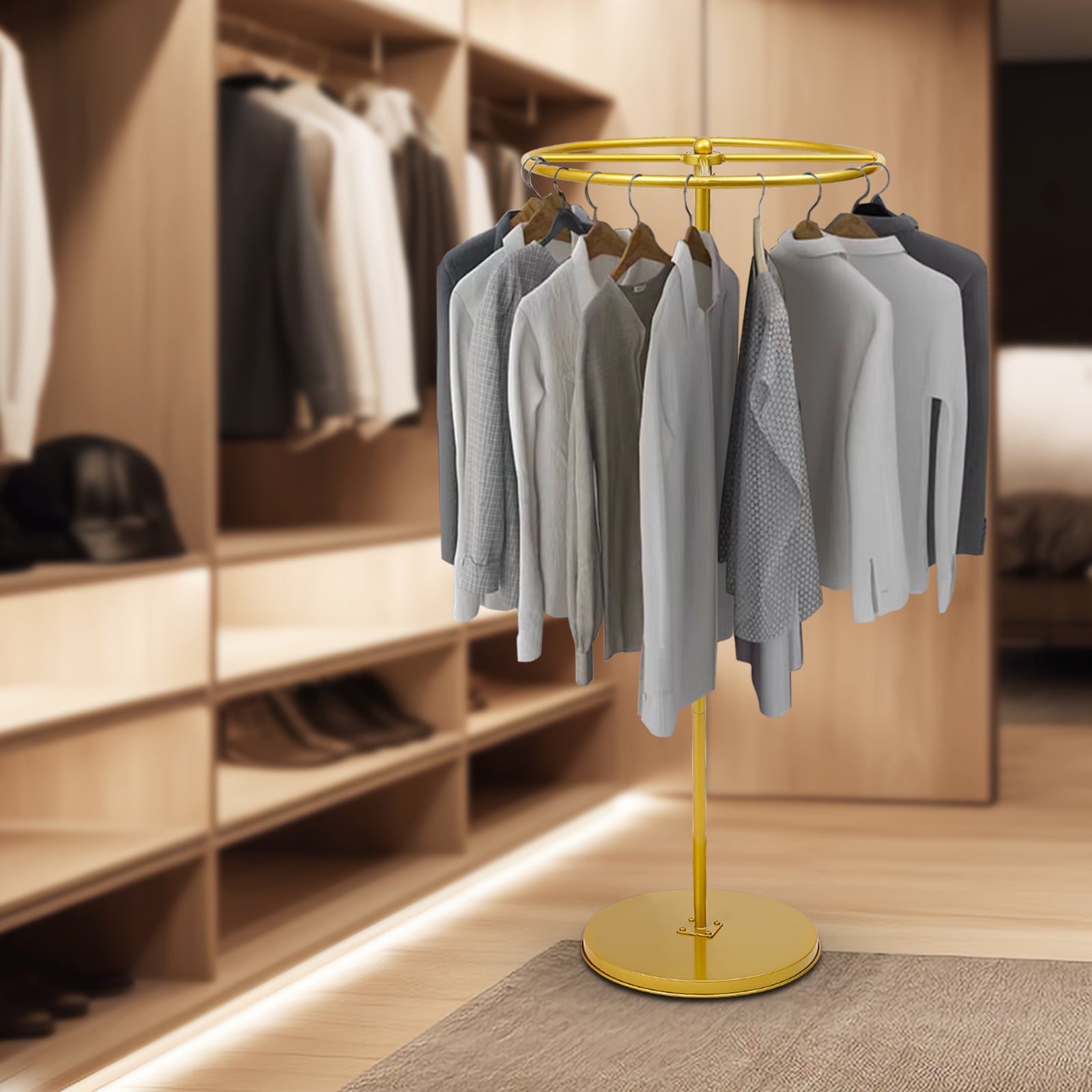 360° Rotating Freestanding Clothing Rack, Gold Alloy Steel, 44 lbs ...